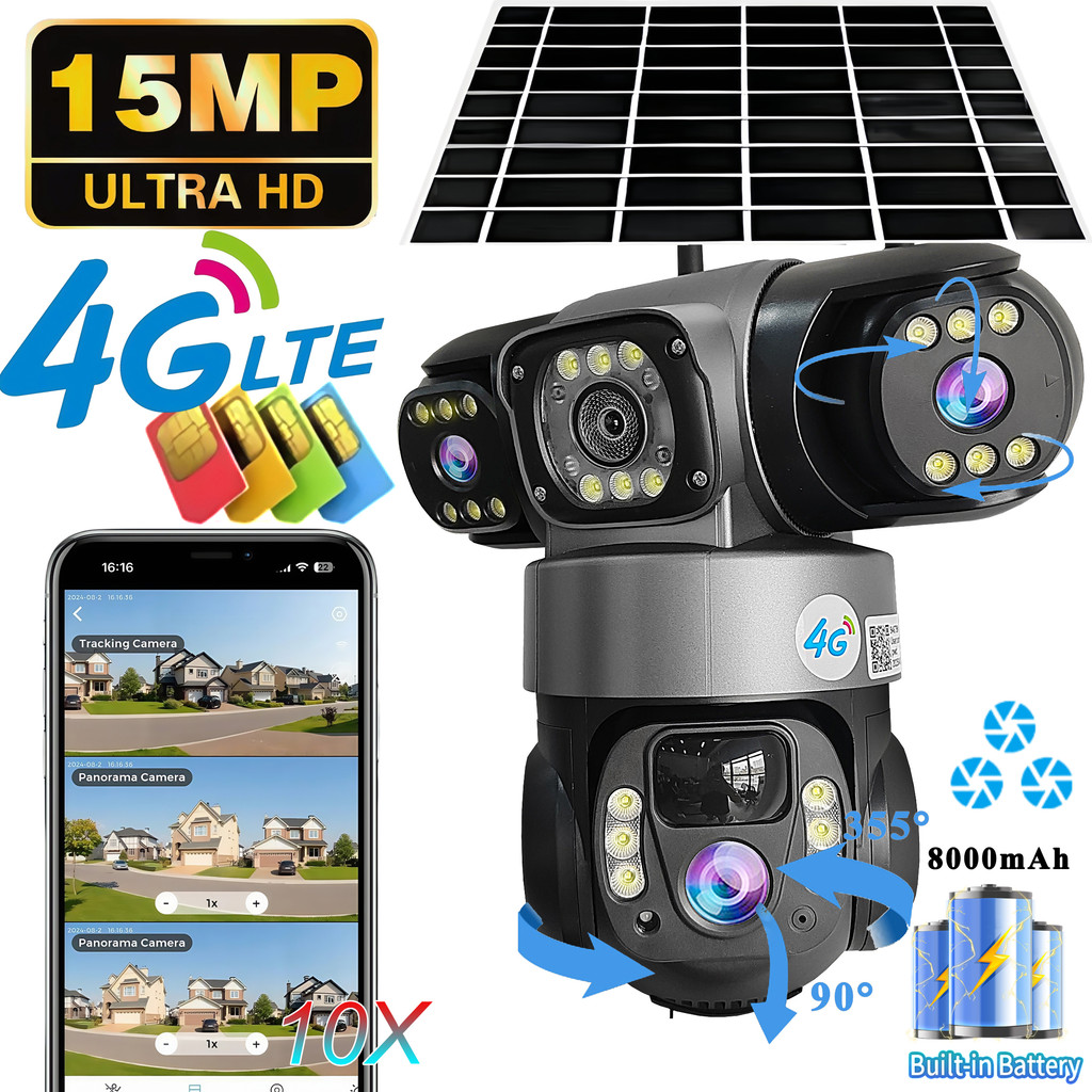 Jual V380 Pro 3 Lens IP Solar Camera HD 15 MP Outdoor Waterproof CCTV ...