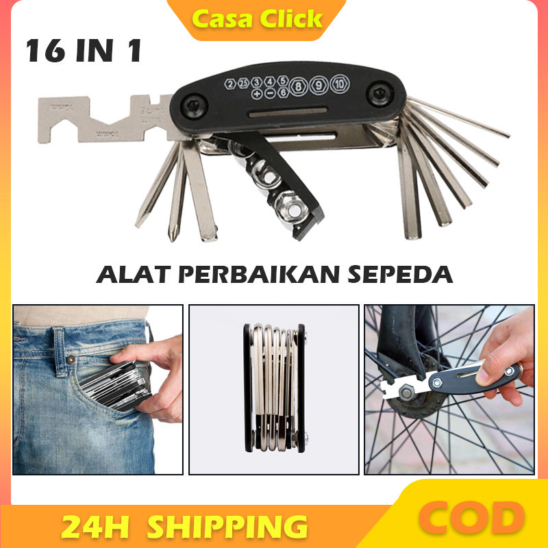 Jual Alat Kunci Shock Lipat Serbaguna/Kunci Sepeda 16 Pcs Tools 16 in1 ...