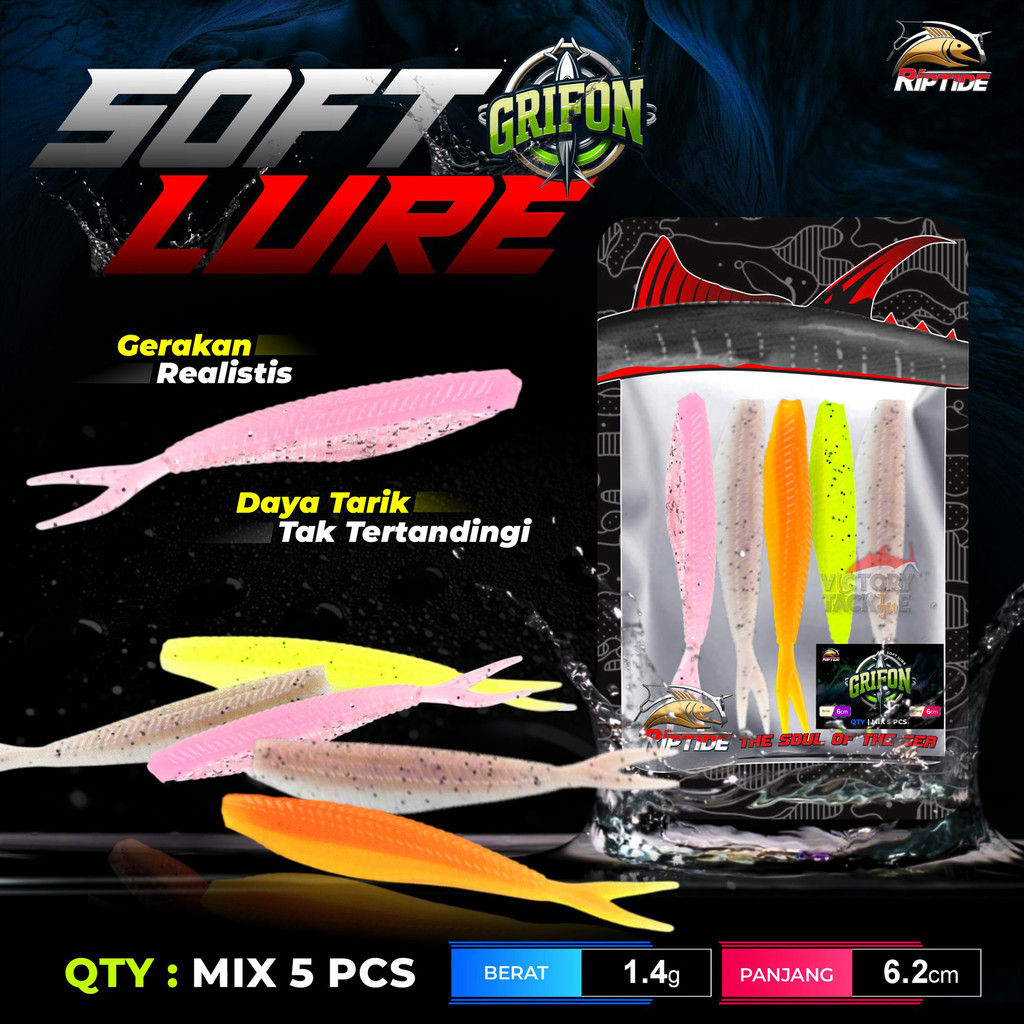 Jual RIPTIDE GRIFON SOFT LURE V-FORK PADDLE TAIL Umpan Pancing Ajing ...