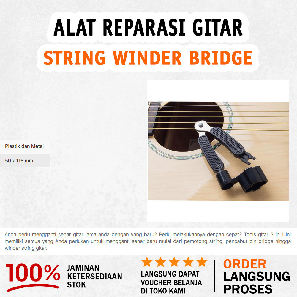 Jual Guitar Tool 3 in 1 (String Winder + Bridge Pins Puller + String ...
