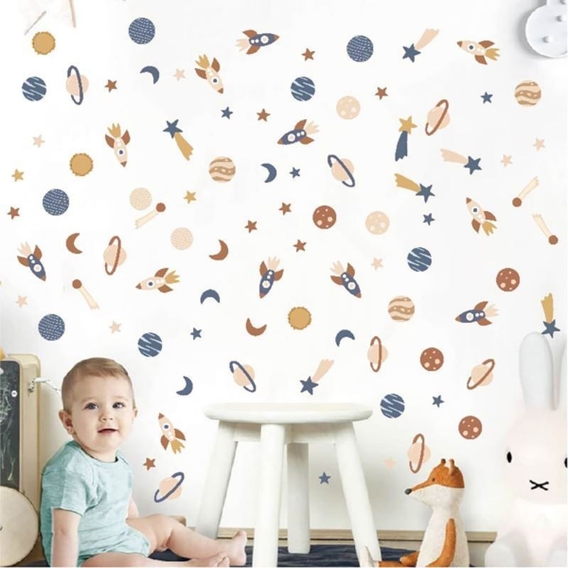 Jual Stiker Dinding Kamar Anak Aesthetic Planet Angkasa Roket Space ...