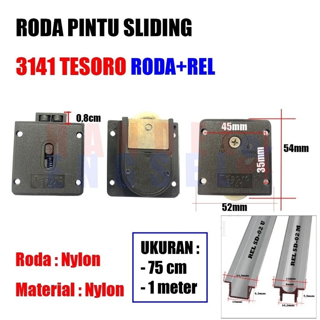 Jual Roda Lemari Sliding SD 3141 + Rel Lemari Sliding SD 02 U & M (Isi 2 Set Roda + 2 Btg Rel ...