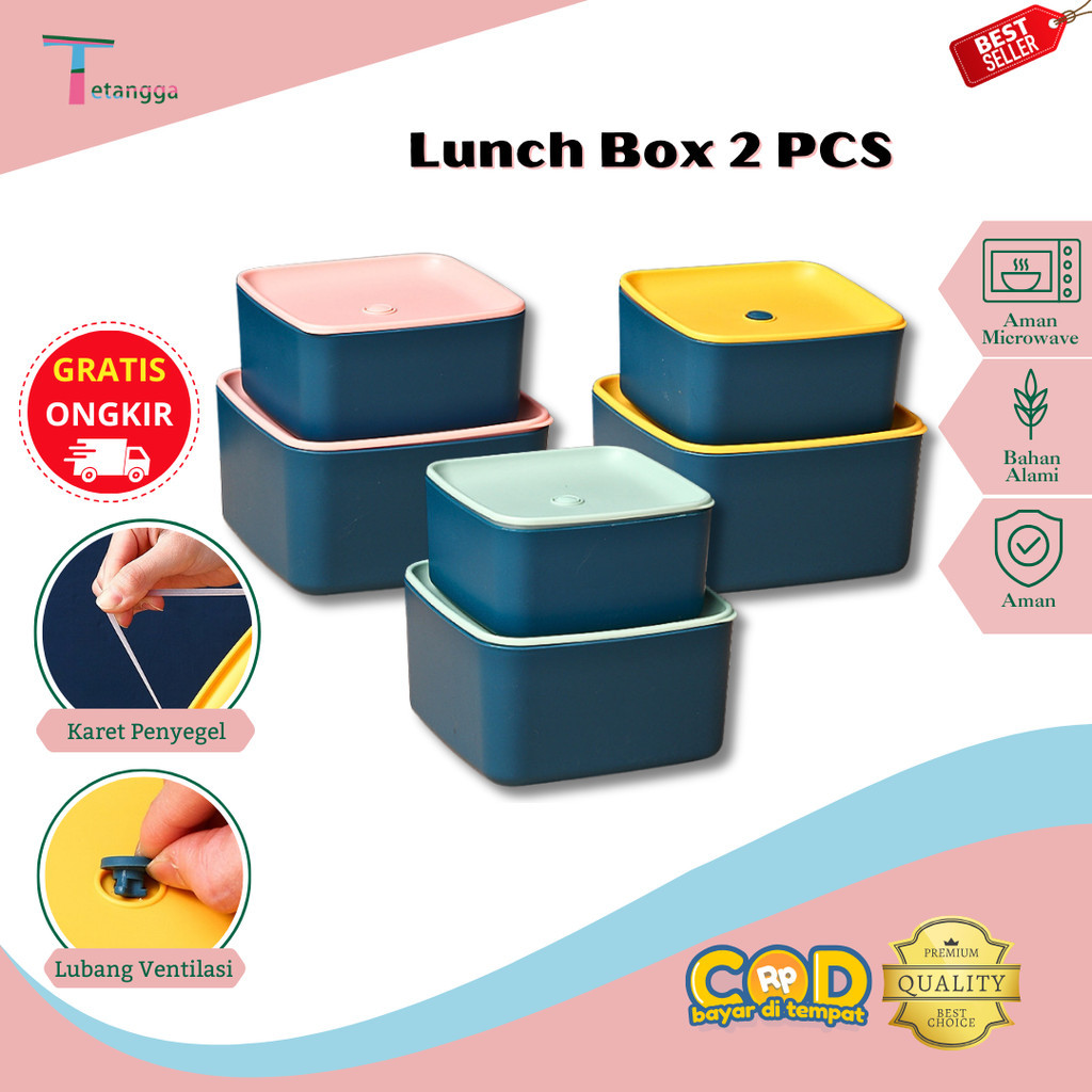 Jual 2 Pcs Kotak Tempat Makan / Lunch Box / Bpa Free / PP Jerami Gandum / Bento Set Kotak Makan ...