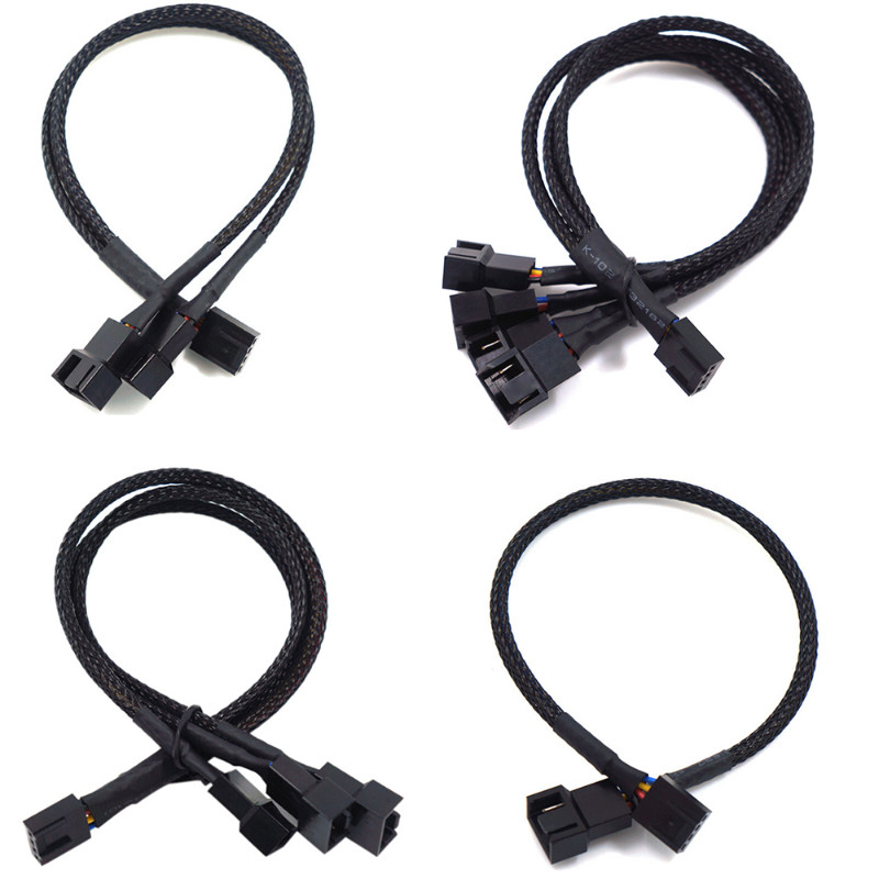 Jual 4 Pin Pwm Fan Cable 1 To 2/3/4 Ways Splitter Black Sleeved 27cm ...