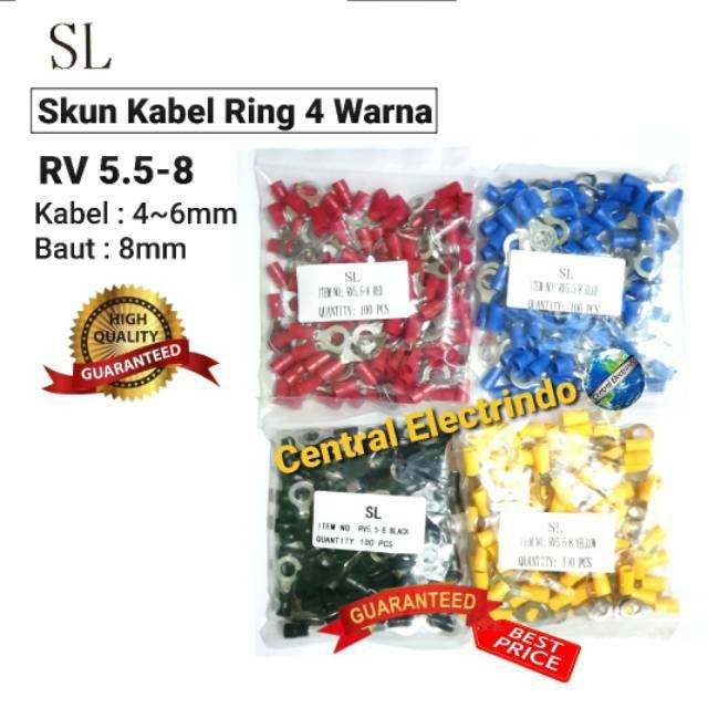 Jual Skun Kabel Ring Warna RV 5.5-8 Kabel 4~6mm Baut 8mm SL. | Shopee ...