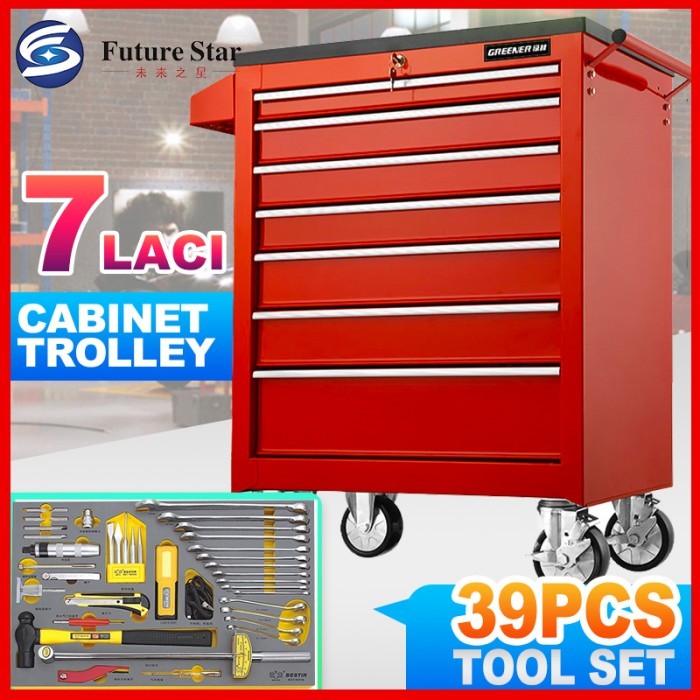 Jual Tool Box Cabinet Trolley 7 Drawer Susun Laci +39pcs Tool Kit Set Car Reapair Alat Perkakas ...