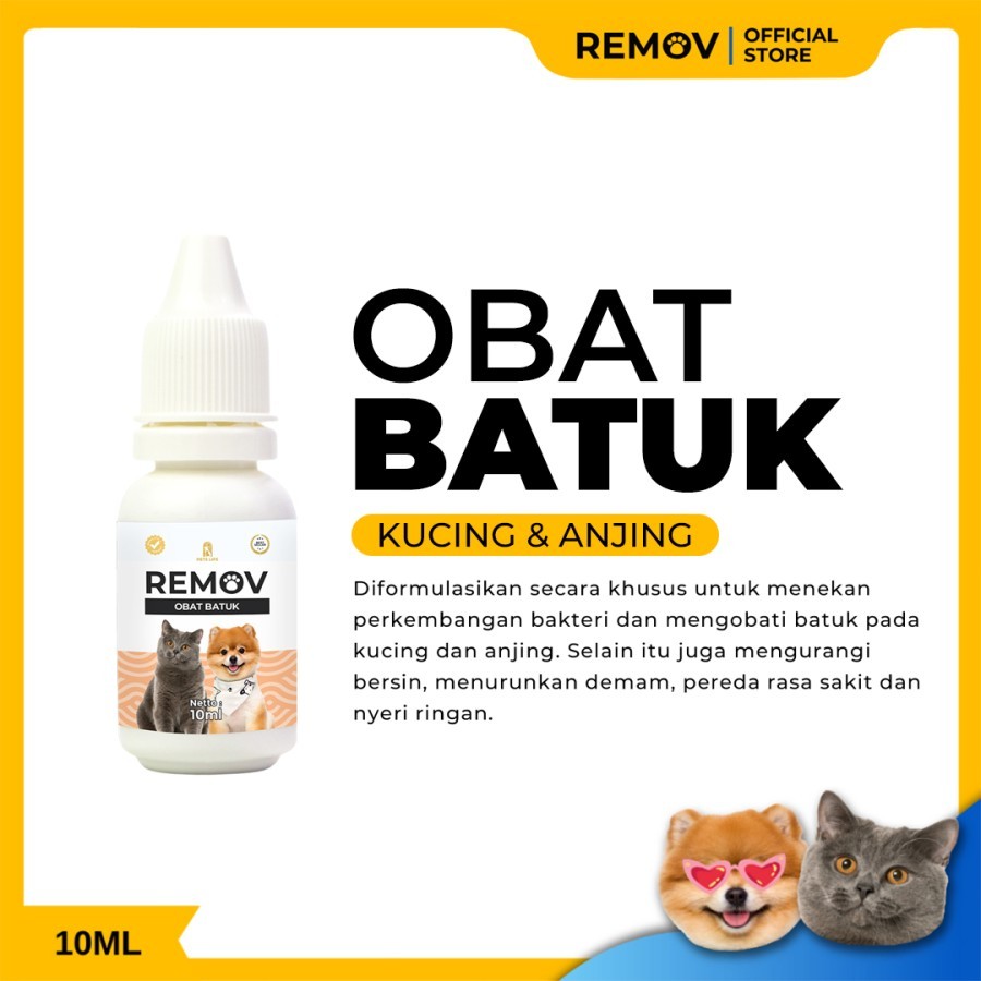 Jual REMOV Obat Batuk Anjing Kucing Hewan 10 ml Tetes Flu Demam Nyeri ...