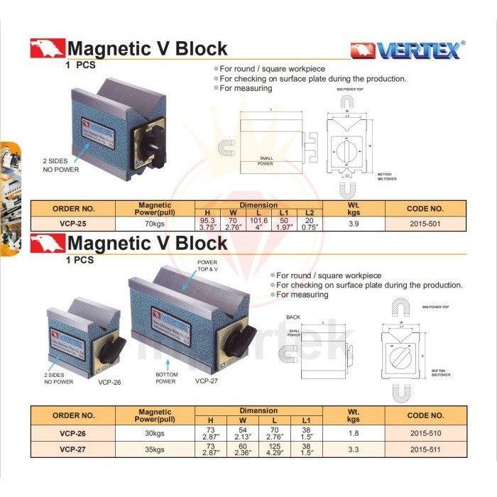 Jual VERTEX Magnetic V Block VCP 27 Magnetic Blok VCP27 V Angle 90 ...