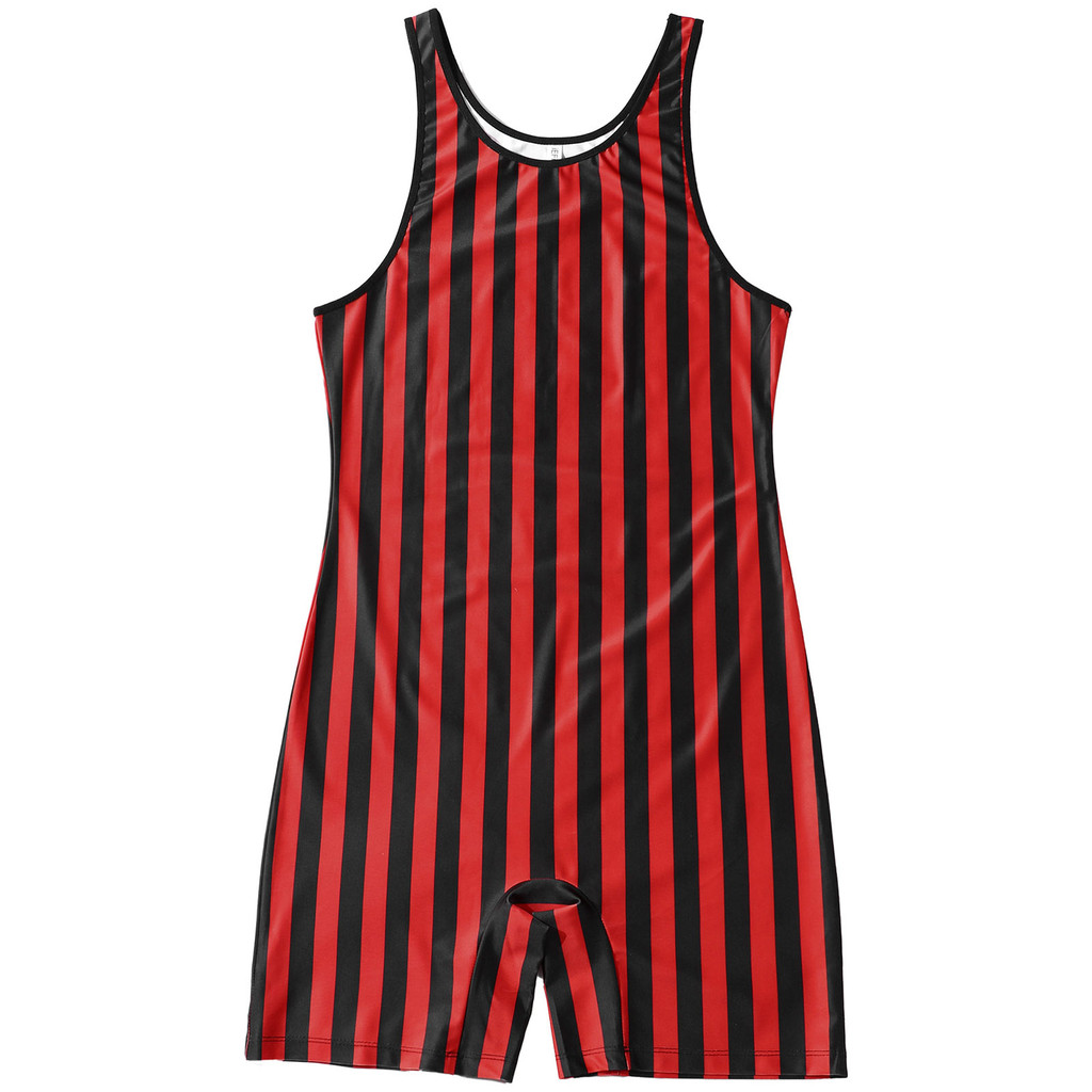 Jual Men's Gymnastics Leotard Striped Wrestling Singlet Bodysuit Weight ...