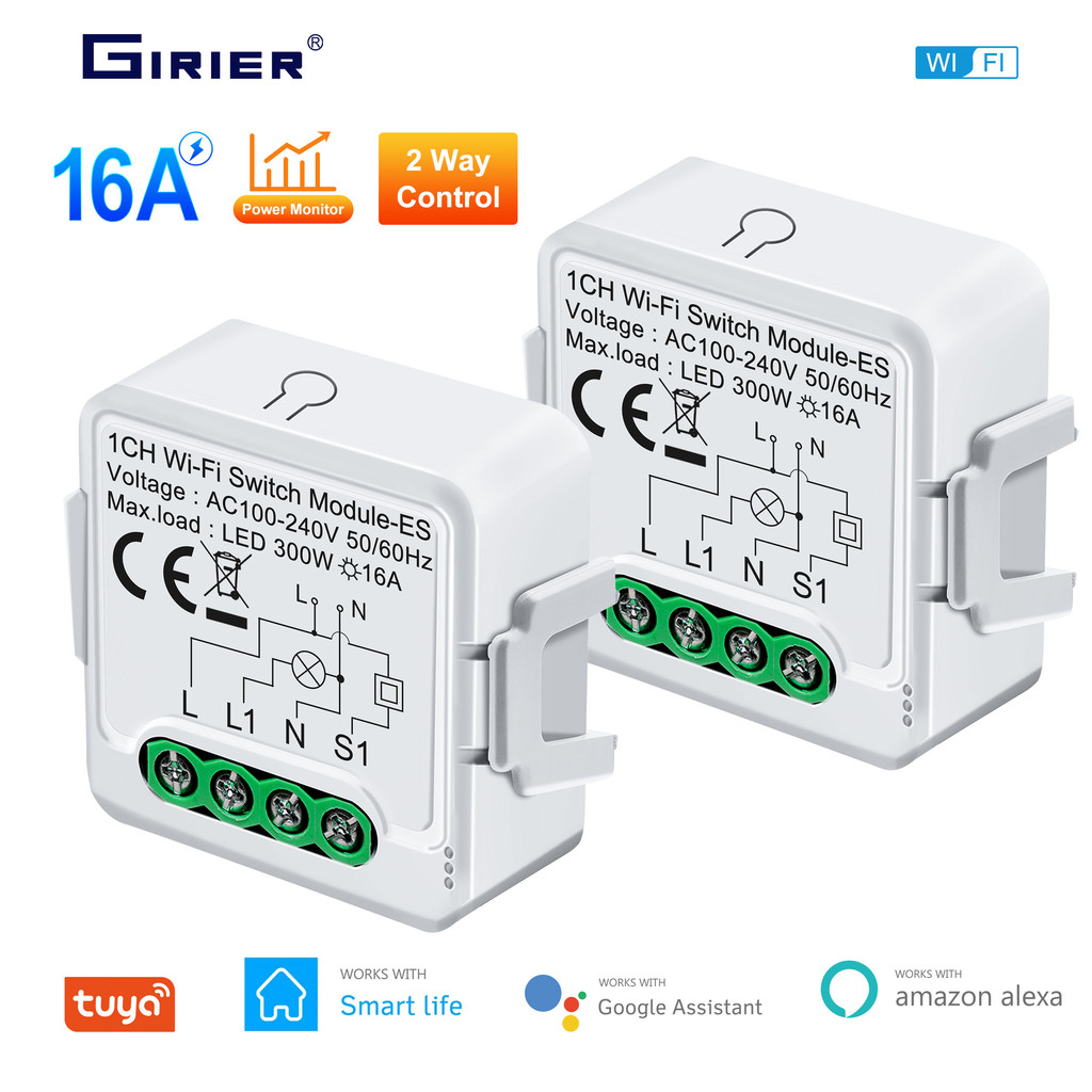 Jual GIRIER Tuya Smart Wifi Switch Module with Energy Metering 2 Way Control Function 16A Works ...