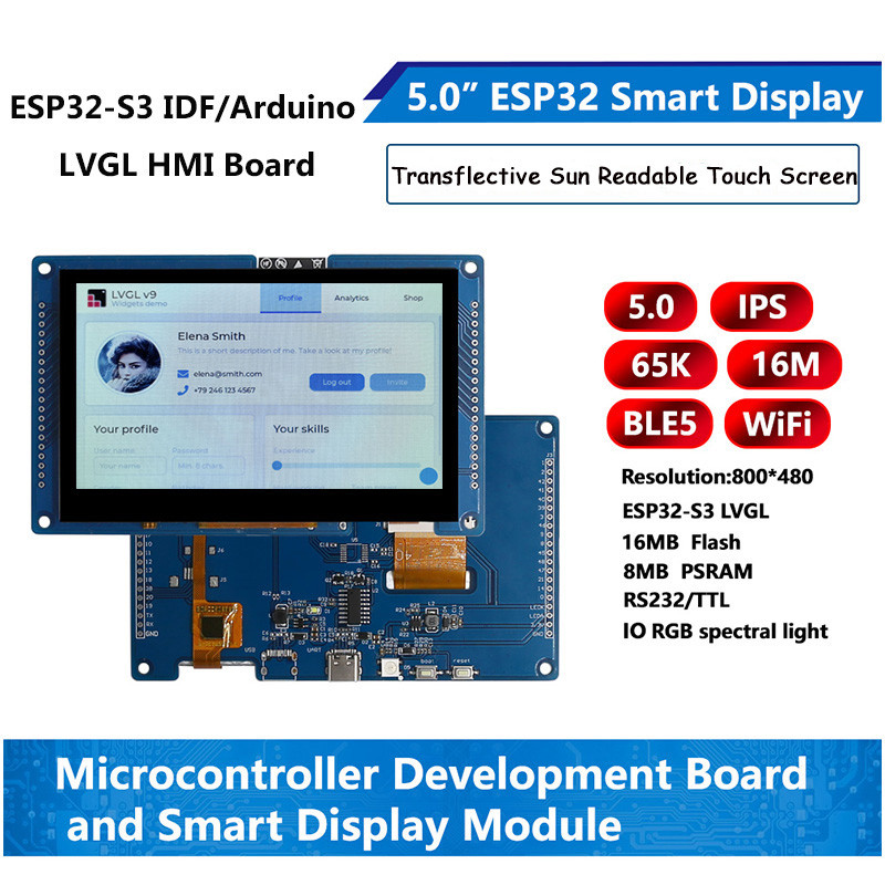 Jual Transflective TFT LCD 5 inch 800X480 ESP32 S3 Board Dual Core LVGL Display Smart Display ...