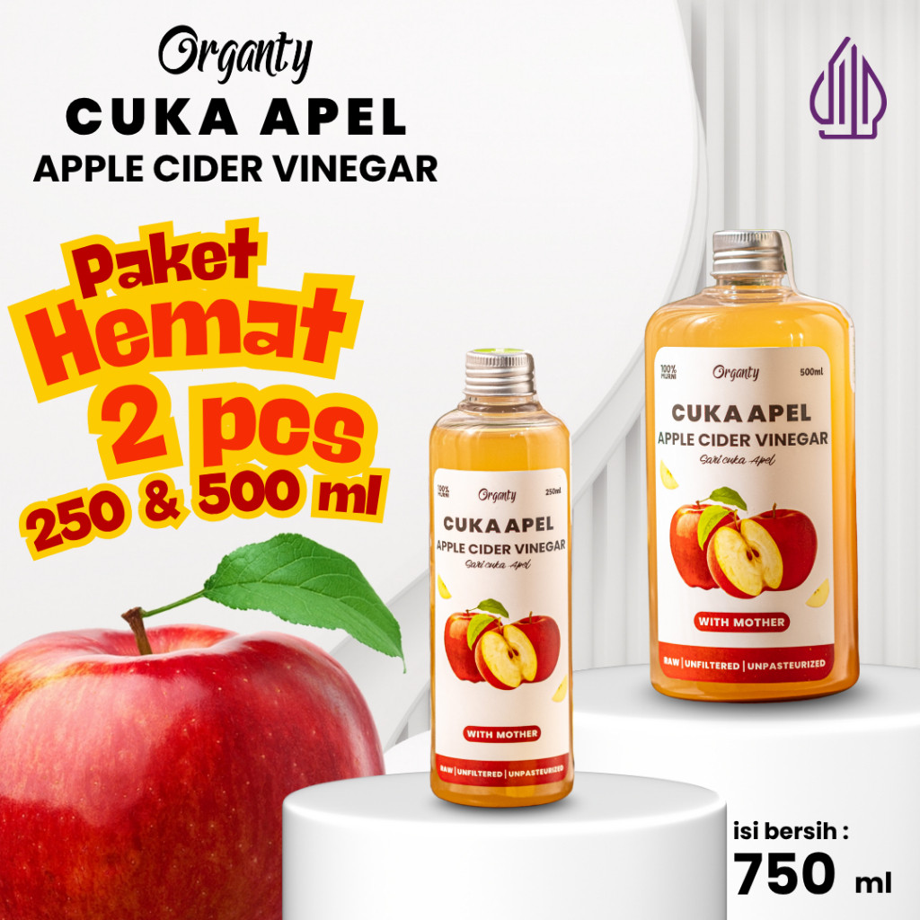 Jual Organty Paket Hemat Cuka APel 750ML dan 1000ML Appel Cider Vinegar ...