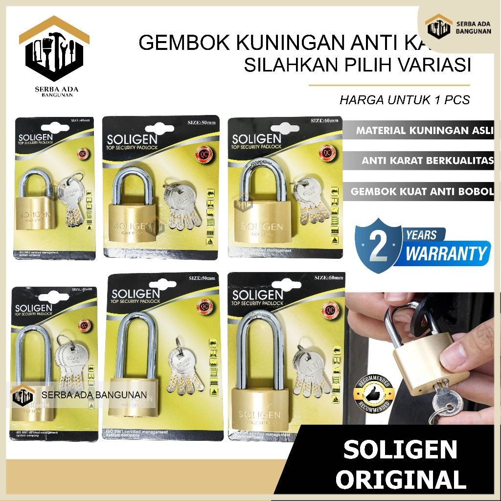 Jual SAB Gembok Kuningan Komputer Key Leher Panjang Soligen Varian 40MM ...