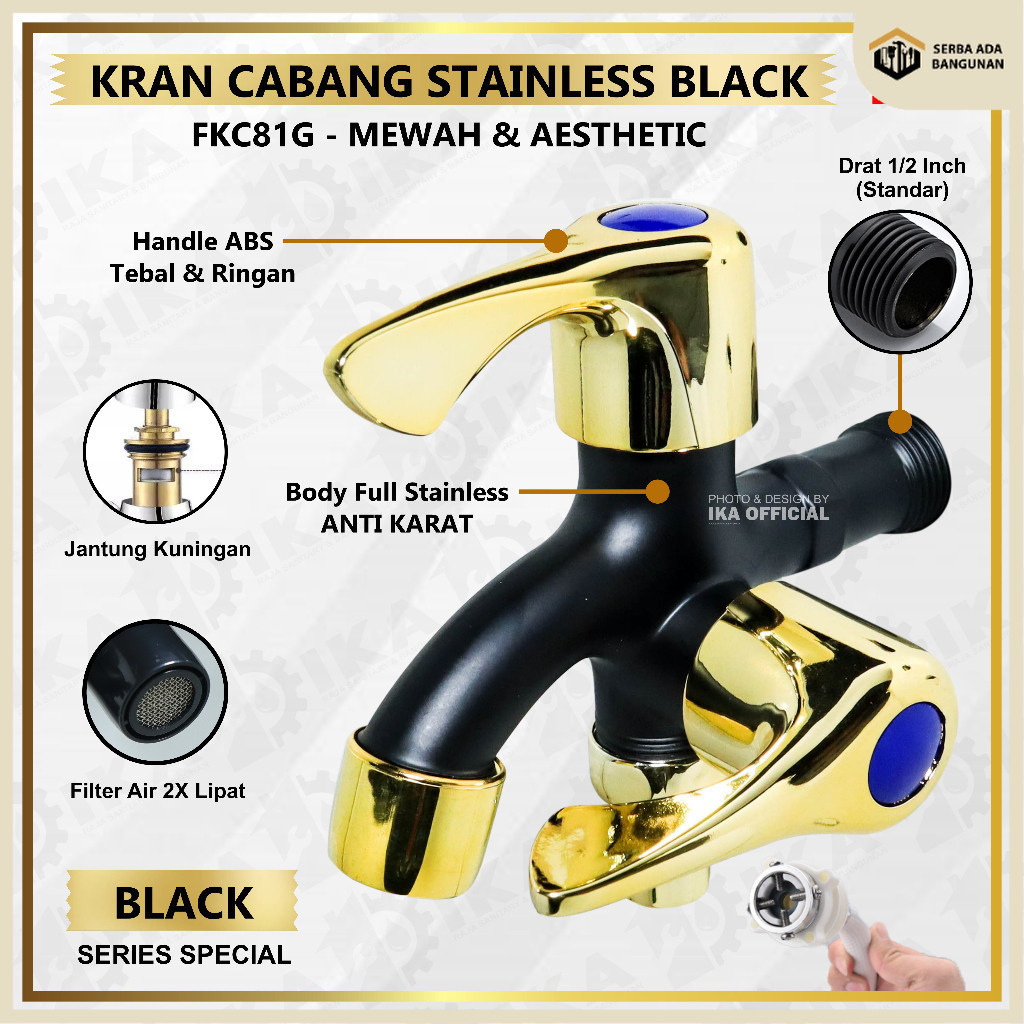 Jual Kran Cabang Shower hitam minimalis MURAH - Keran air cabang double ...