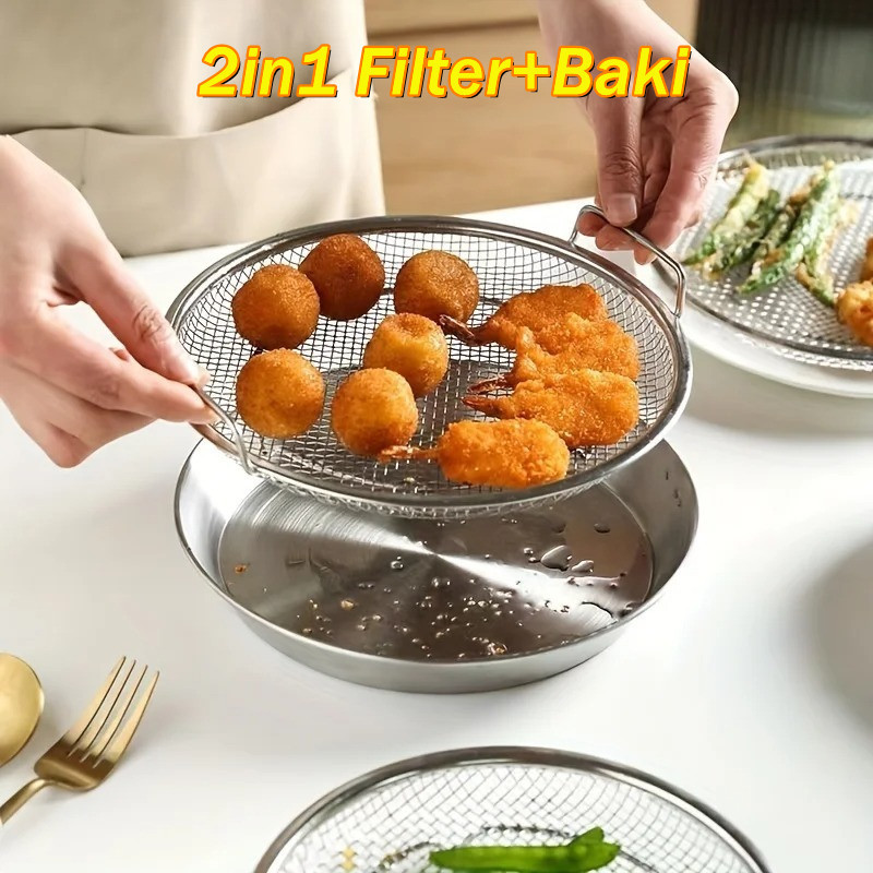 Jual 2 in 1 Saringan Minyak Sayur Makanan 20/22cm With Handle Stainless ...