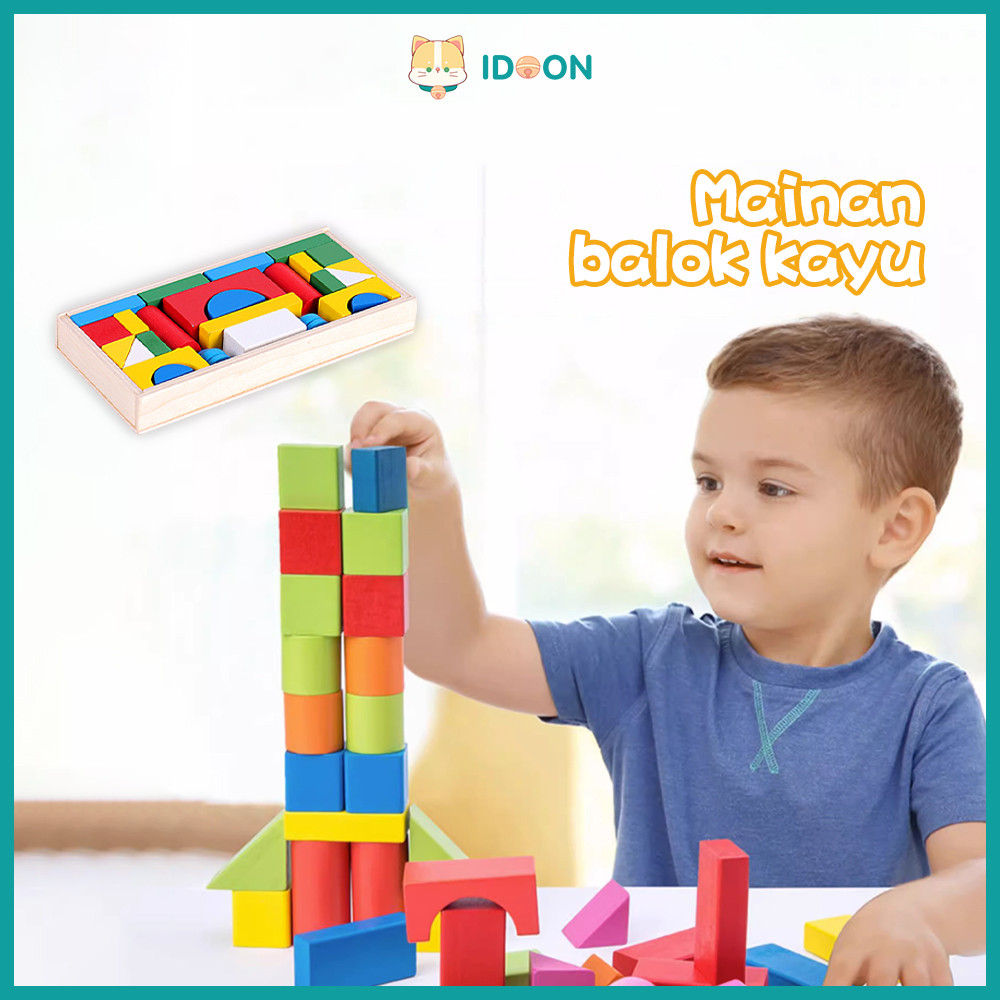 Jual IDOON mini balok kayu mainan jigsaw puzzle edukasi anak wooden ...