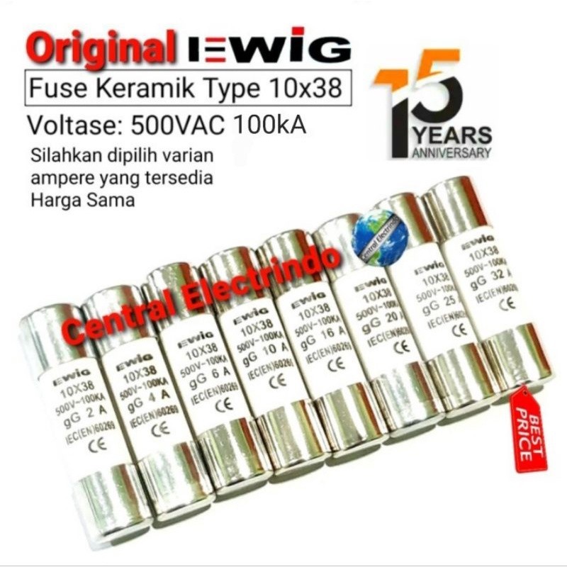 Jual Fuse Keramik 10×38 EWIG 500VAC 100kA Fuse sekering Silinder. | Shopee Indonesia