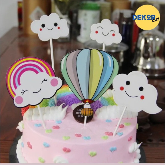 Jual CAKE TOPPER KERTAS PELANGI BALON UDARA DAN 3 AWAN tusukan kue ...