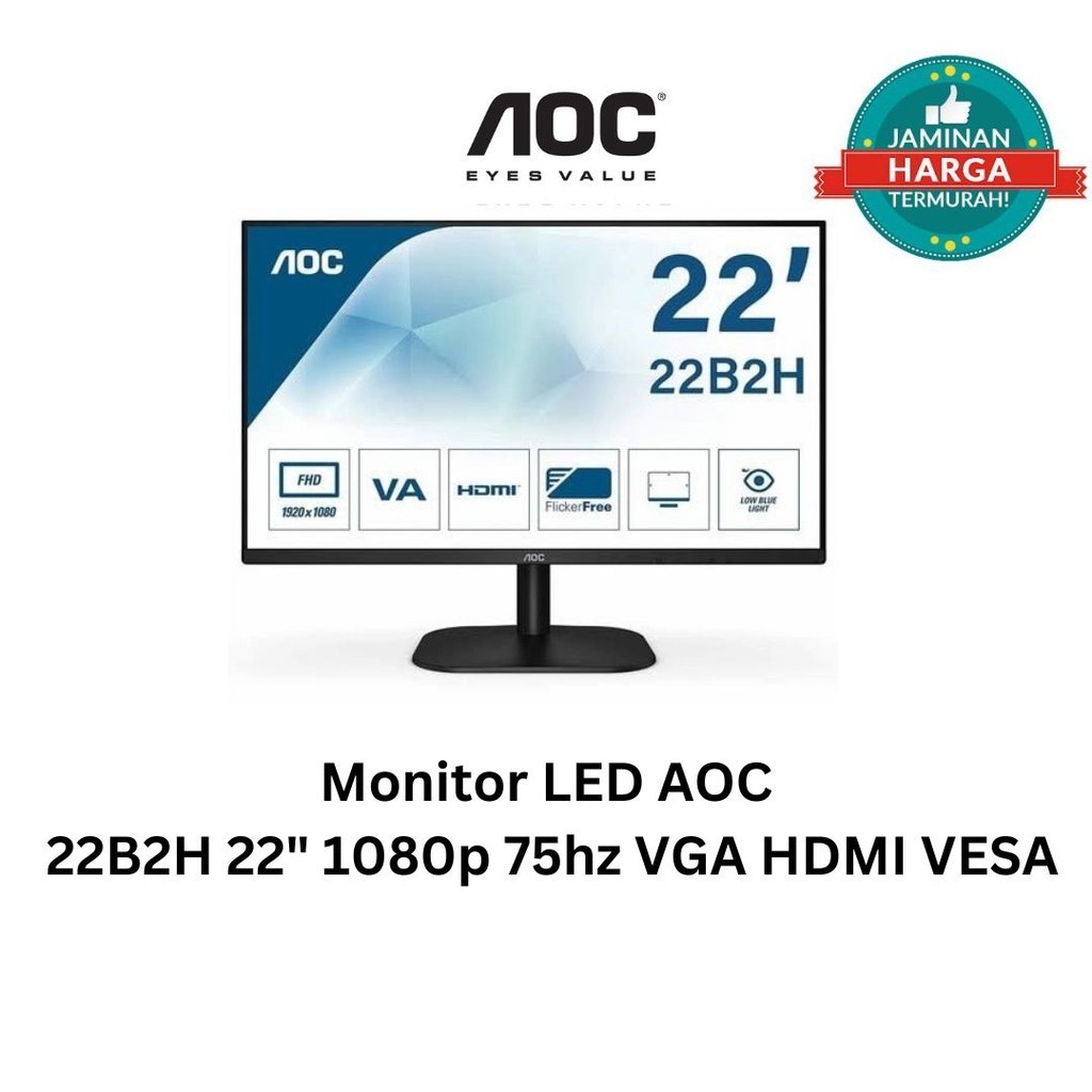 Jual Monitor AOC 22 inch | Monitor LED AOC 22B2H 22" 1080p 75hz VGA ...