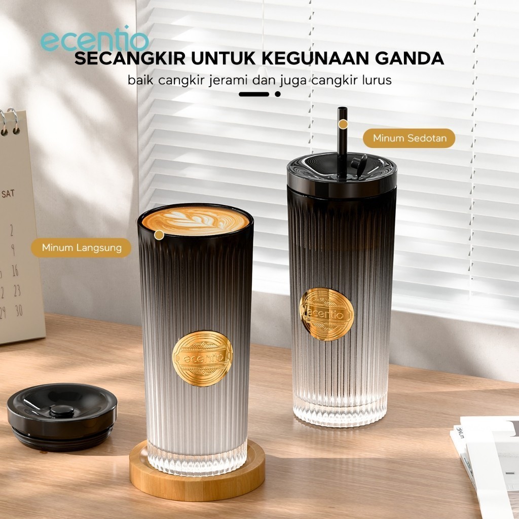 Jual ECENTIO Black Tumbler Kaca Sedotan 470ml Botol Minum Aesthetic ...