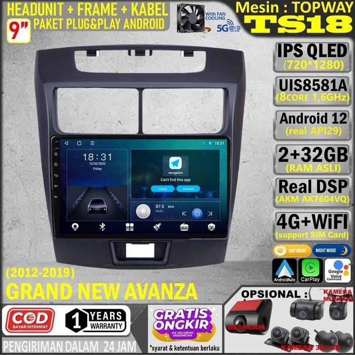 Jual Paket Headunit Android 9 inch + Frame + Soket PNP Toyota Avanza Veloz 2012 Topway TS18 ...