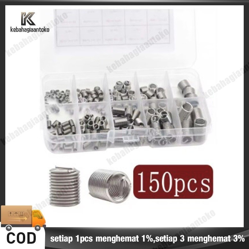 Jual 150Pcs Set M3 M4 M5 M6 M8 Recoil Helicoil BAUT KUNCI Thread Insert ...