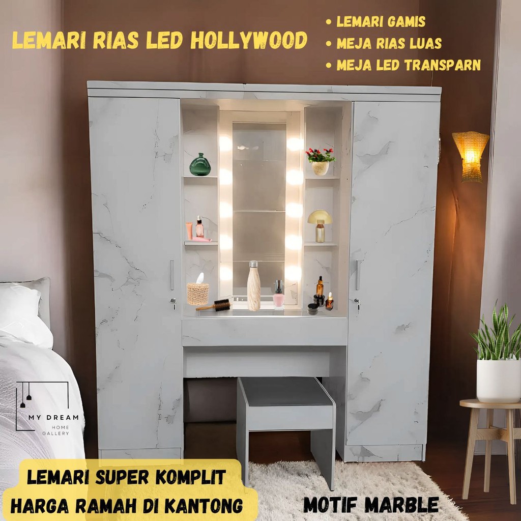 Jual Meja Rias Lemari Hollywood 2 Pintu Marble Multifungsi 2 in 1 Top ...