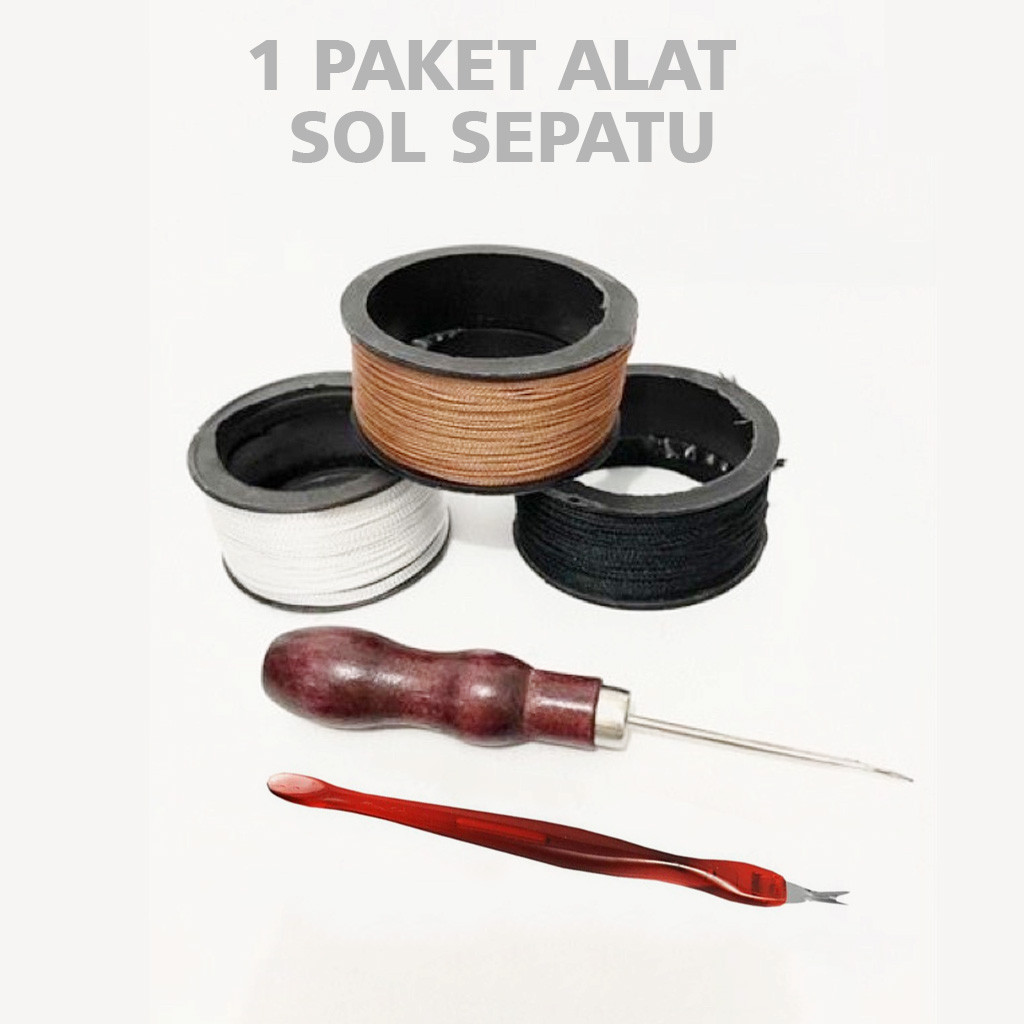Jual Satu Paket Sol Sepatu – Jarum, Kait, Benang Sol 3 Warna (Coklat ...