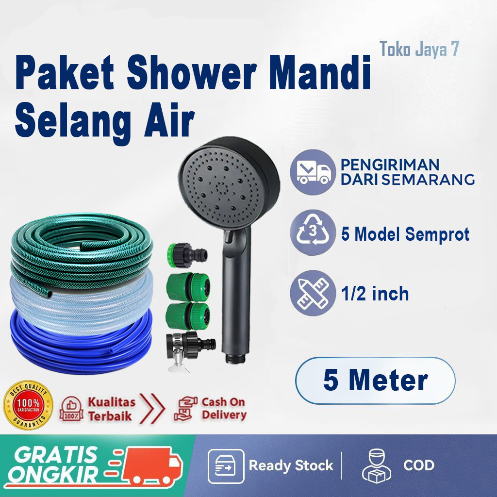 Jual SHOWER MANDI HITAM SATU SET SELANG AIR 5 METER 1/2 INCH SHOWER ...