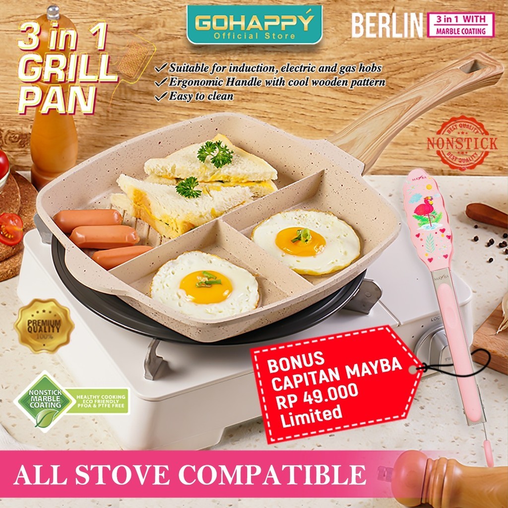 Jual (BONUS CAPITAN 49RB) Gohappy Panci Panggang 3 sekat besar GO HAPPY ...