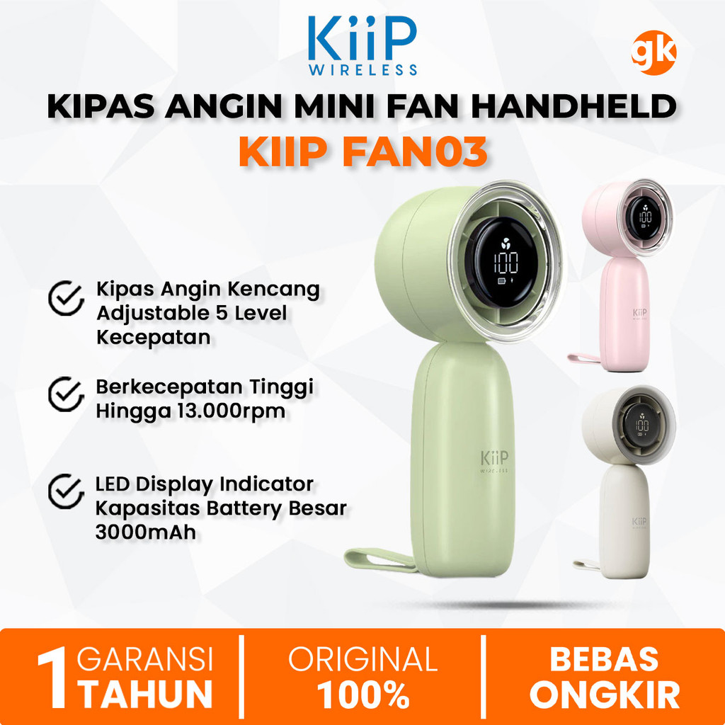 Jual KIIP Fan03 Kipas Angin Mini Fan Portable Handheld Rechargeable 5Speed Genggam LED Display ...