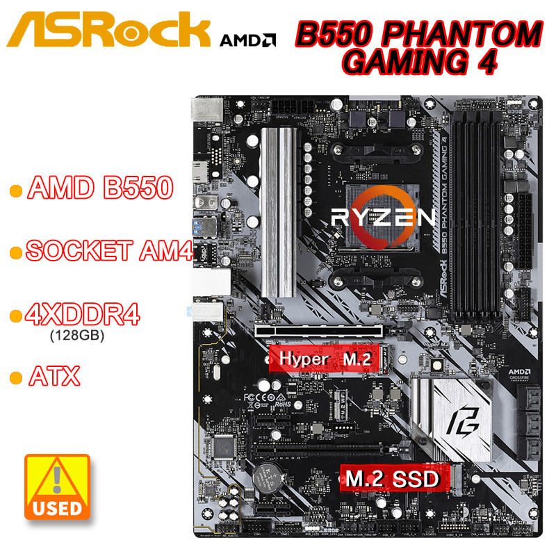 Jual AMD B550 ASROCK B550 PHANTOM GAMING 4 Motherboard AM4 DDR4 128GB support Ryzen 5 5500 7 ...