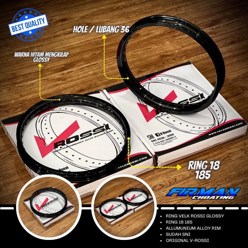 Jual RING VELK RIM VELG V ROSSI 18x185 HITAM GLOSSY (36 HOLE ) | Shopee ...