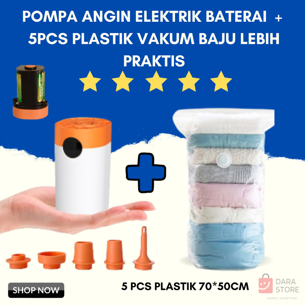 Jual Paket Irit Kantong Vakum Baju Travel Pompa Elektrik Baterai Portabel Bag Vacuum Plastik ...