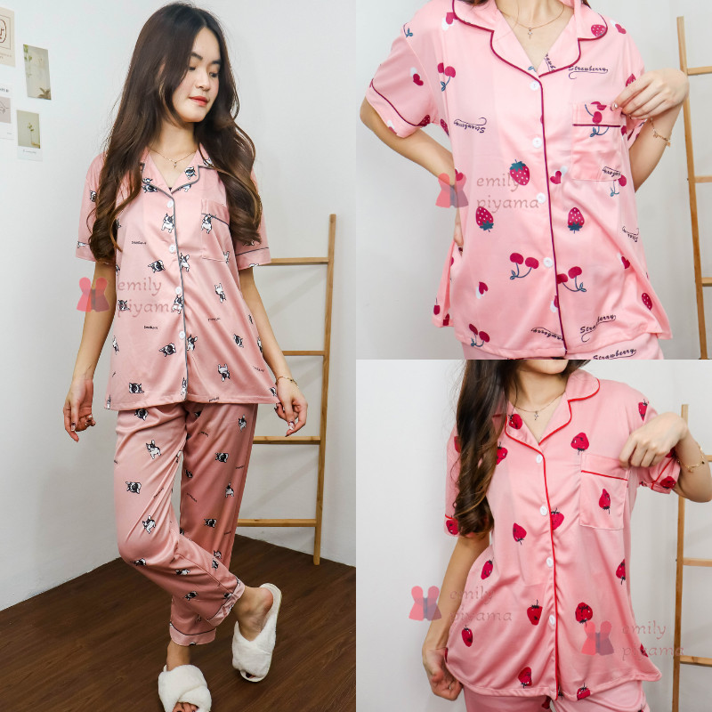 Jual EMILY PIYAMA Baju Tidur Set Piyama Motif 1 Lengan Pendek Celana ...