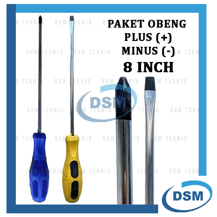 Jual PAKET 2 SET HDT OBENG 8" INCH (+) (-) PLUS MINUS GAGANG KARET 200 ...