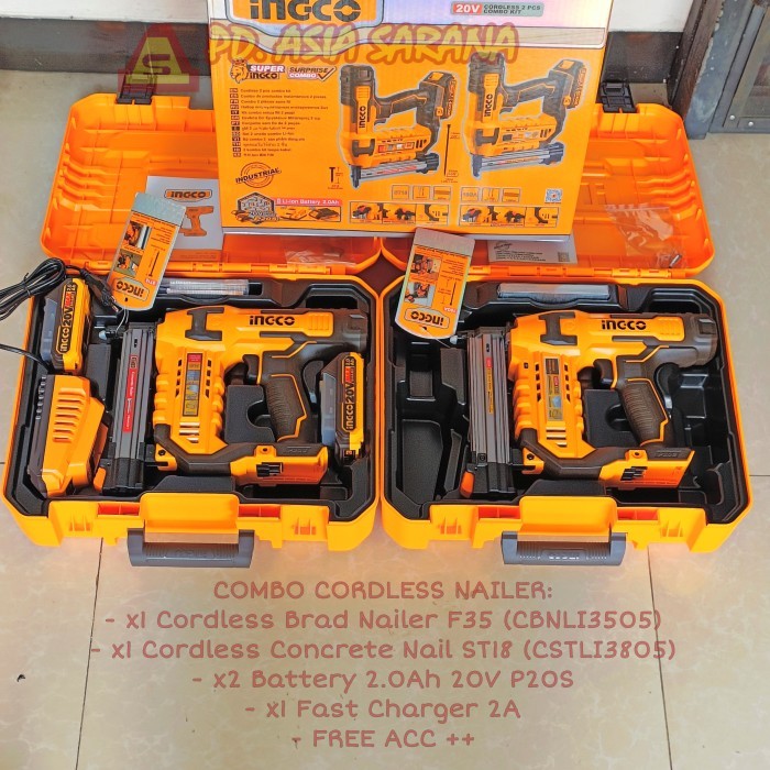 Jual COMBO Cordless Concrete Brad Nailer Hekter 20V Paku Tembok INGCO COSLI240301 P20S | Shopee ...