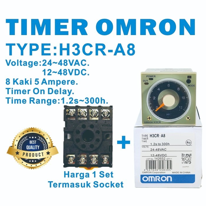 Jual TIMER OMRON H3CR-A8 24-48VAC/12-48VDC +SOCKET | Shopee Indonesia
