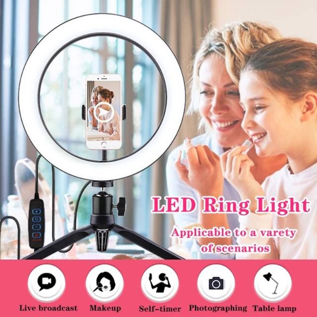 Jual RING LIGHT LED 16CM FOTO SELFIE VLOG YOUTUBER VIDEO TRIPOD LAMPU ...