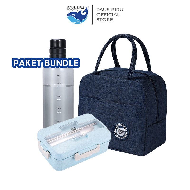 Jual Paus Biru - Lunch Box Set Kotak Bekal Makan 1000ml Jerami Gandum Paket Free Sendok Sumpit ...
