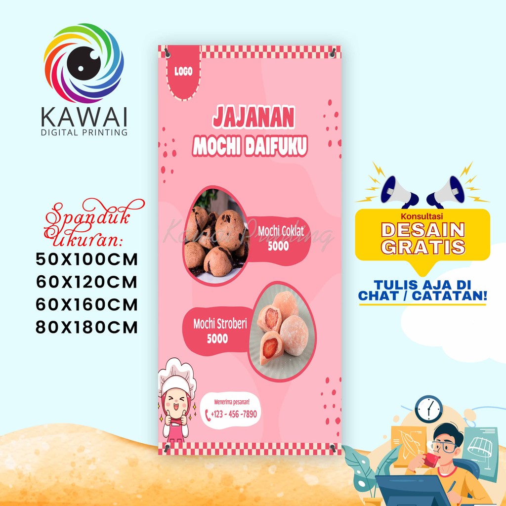 Jual Spanduk Banner MMT Jajanan Mochi Background Aesthetic Free Desain ...