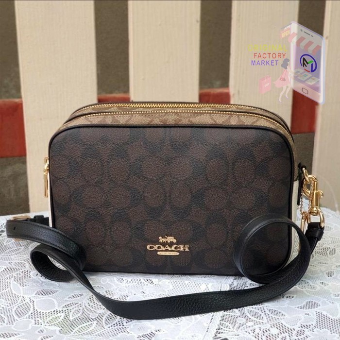 Jual TAS COC C1767 Jes Crossbody In Blocked Signature Canvas Khaki Brown Multi | Shopee Indonesia