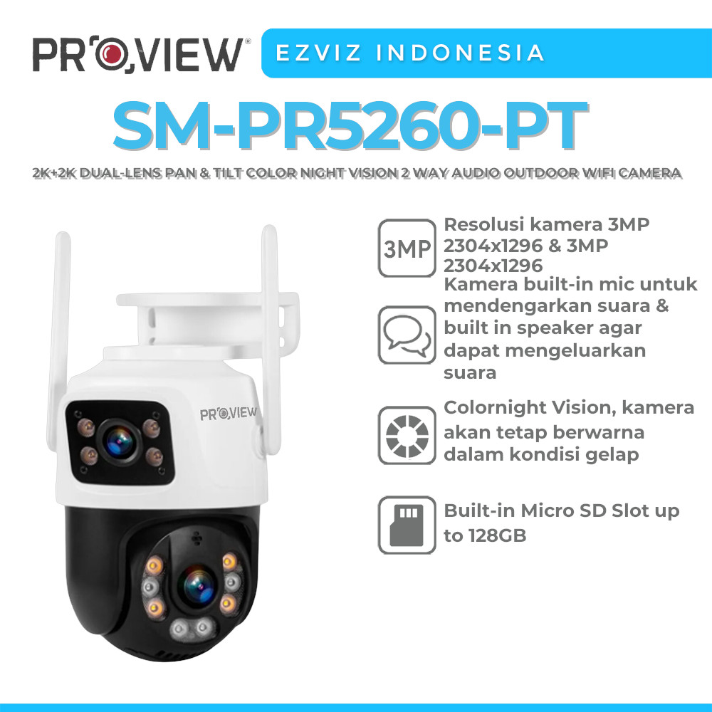 Jual PROVIEW SM-PR5260-PT (3MP&3MP) 2K+2K DUAL-LENS PAN & TILT COLOR ...