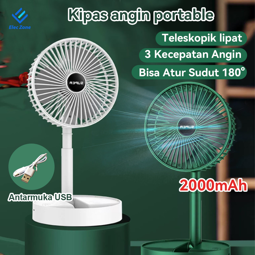 Jual Kipas Angin Portable Lipat USB 2000mHA Kipas Meja 3-Speed | Shopee ...