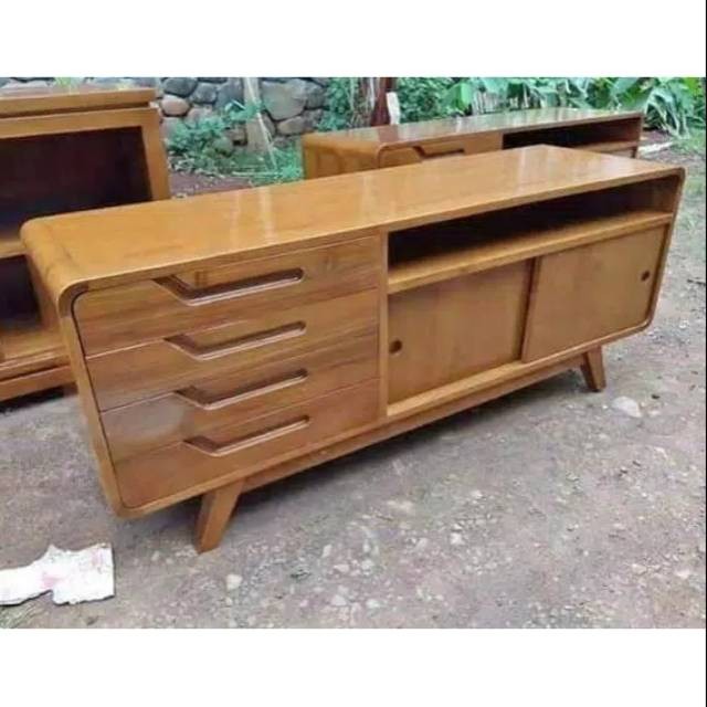 Jual Buffet tv meja laci 4 lemari pintu 2 sleding geser kayu jati solid ...