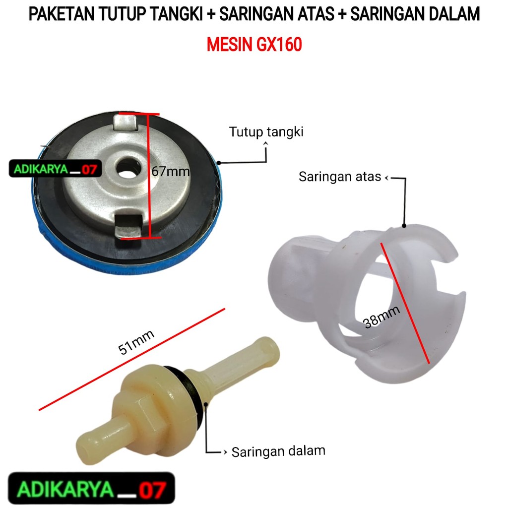 Jual PAKET 3IN1 Tutup Tangki Bensin + Saringan Tangki Bensin Gx160 ...