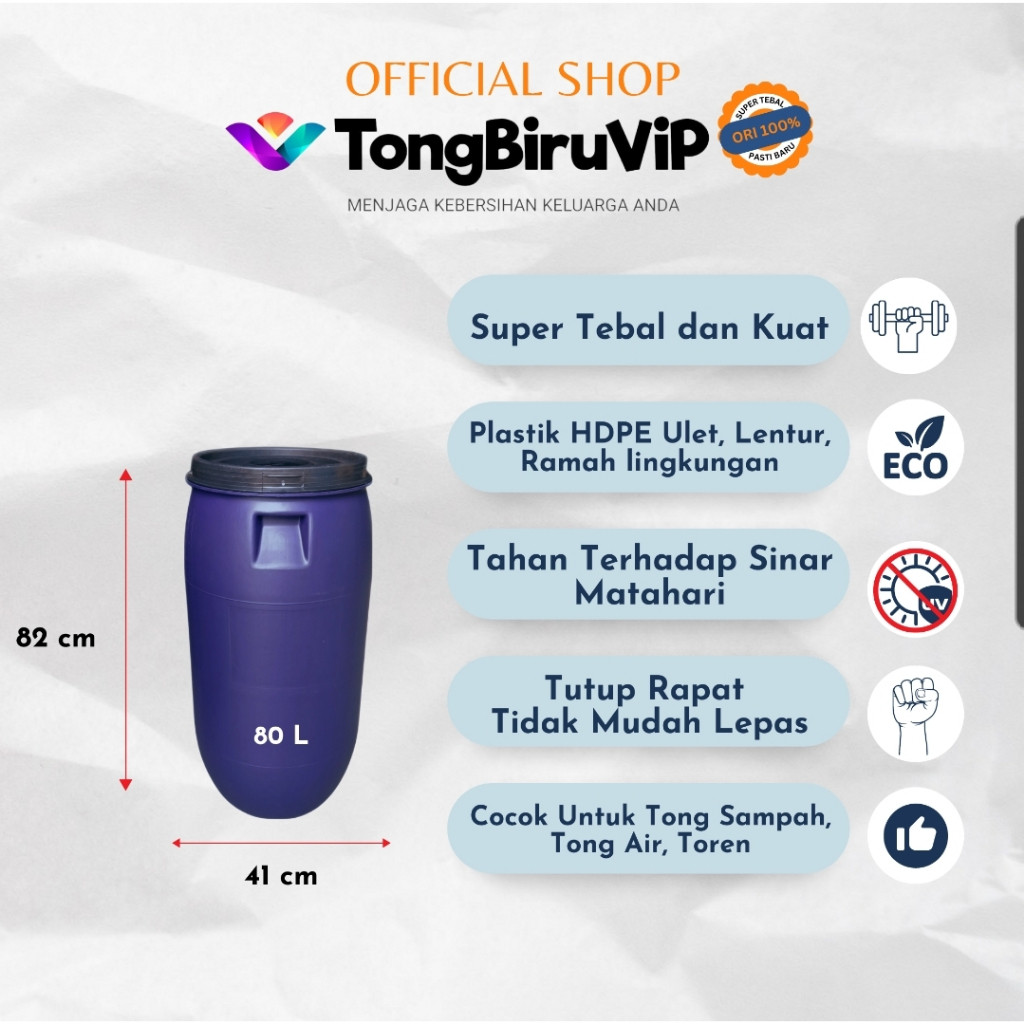 Jual VR56TF 80L Tempat Sampah Biru/ Tong Air Biru SUPER TEBAL & KUAT 80L (termasuk Tutup ...