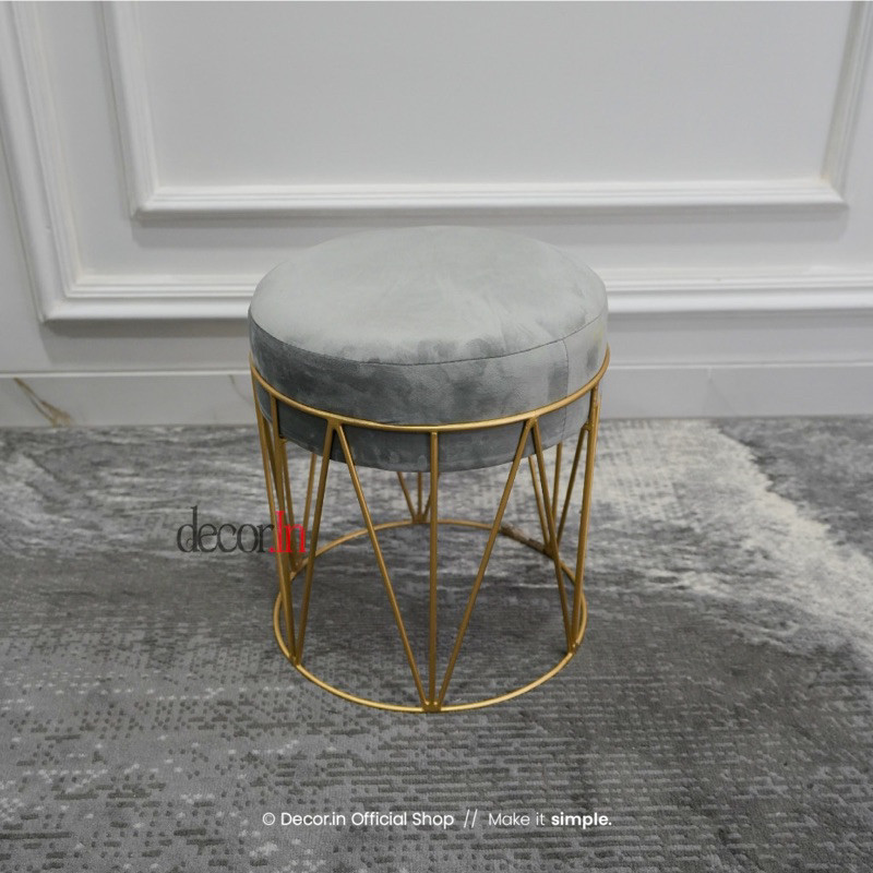 Jual Decorinesia Stool Bulat Minimalis Aesthetic Bahan Besi Kain Bludru ...