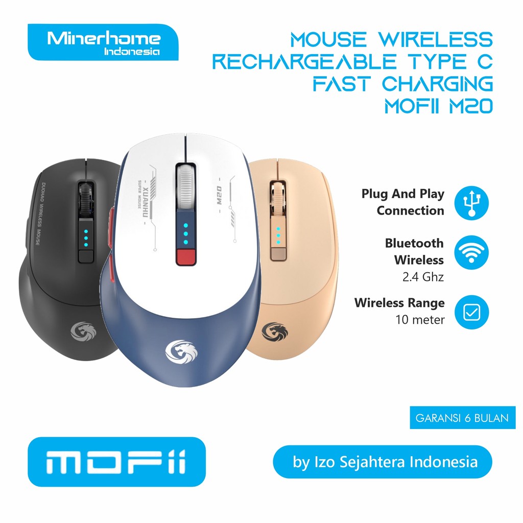Jual MOFii Mouse Bluetooth+Wireless 2.4G Rechargeable Baterai Type-C ...