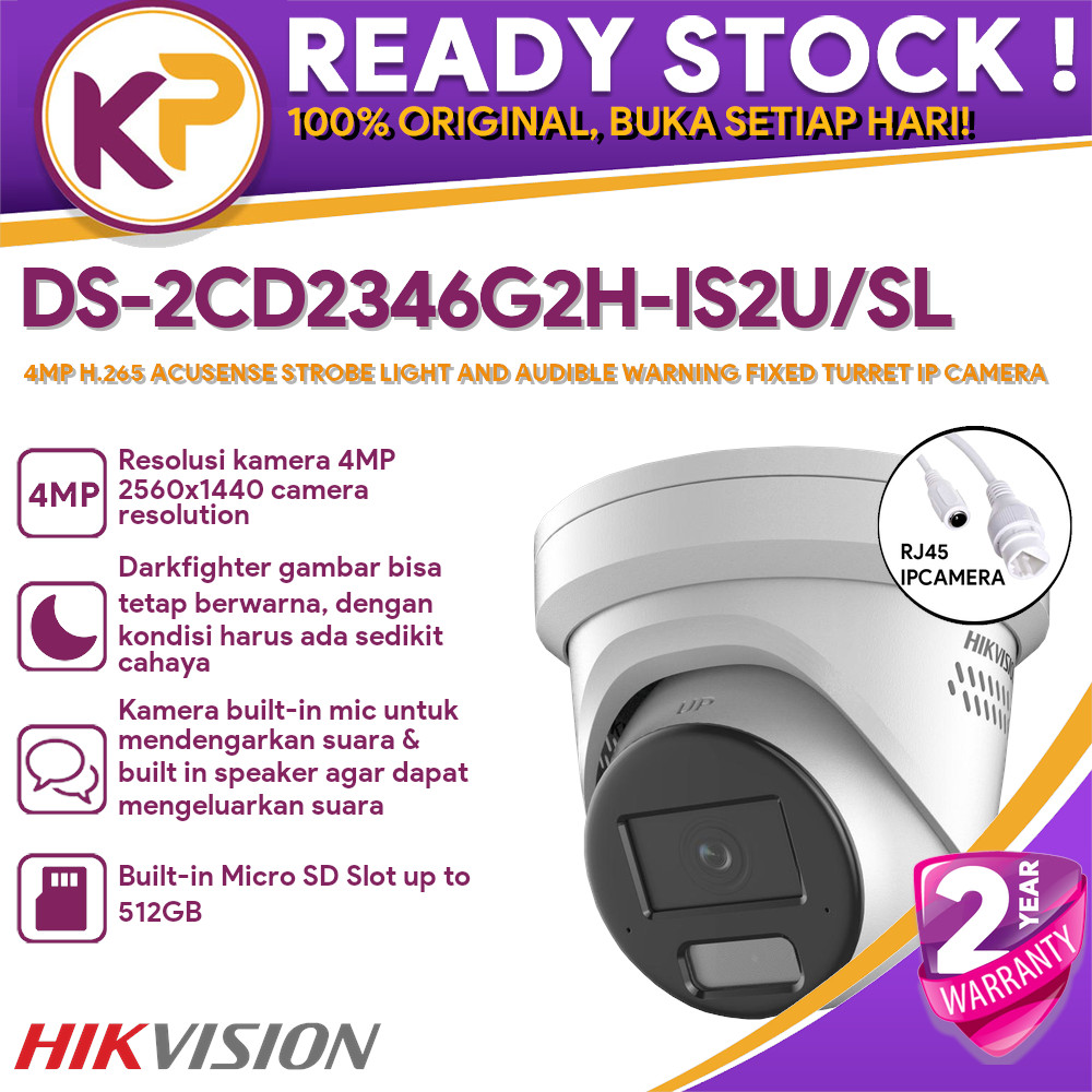 Jual HIKVISION DS-2CD2346G2H-IS2U/SL 4MP H.265 ACUSENSE STROBE LIGHT AND AUDIBLE WARNING FIXED ...